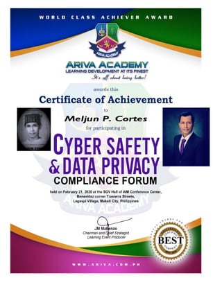 2020 Data Privacy ARIVA Certificate Seminar | PDF