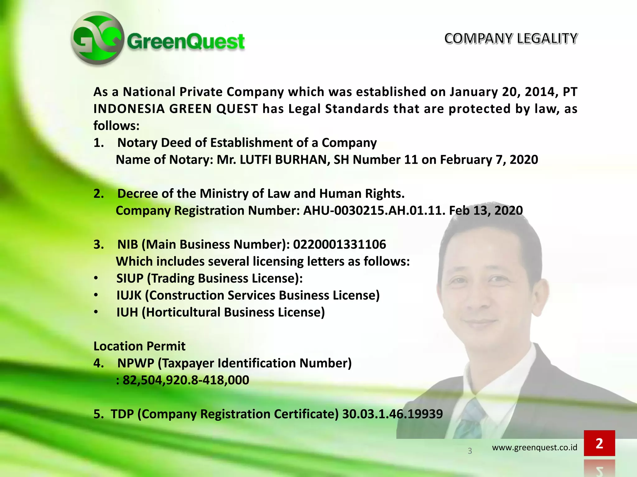 COMPANY PROFILE PT INDONESIA GREEN QUEST 2020 | PDF
