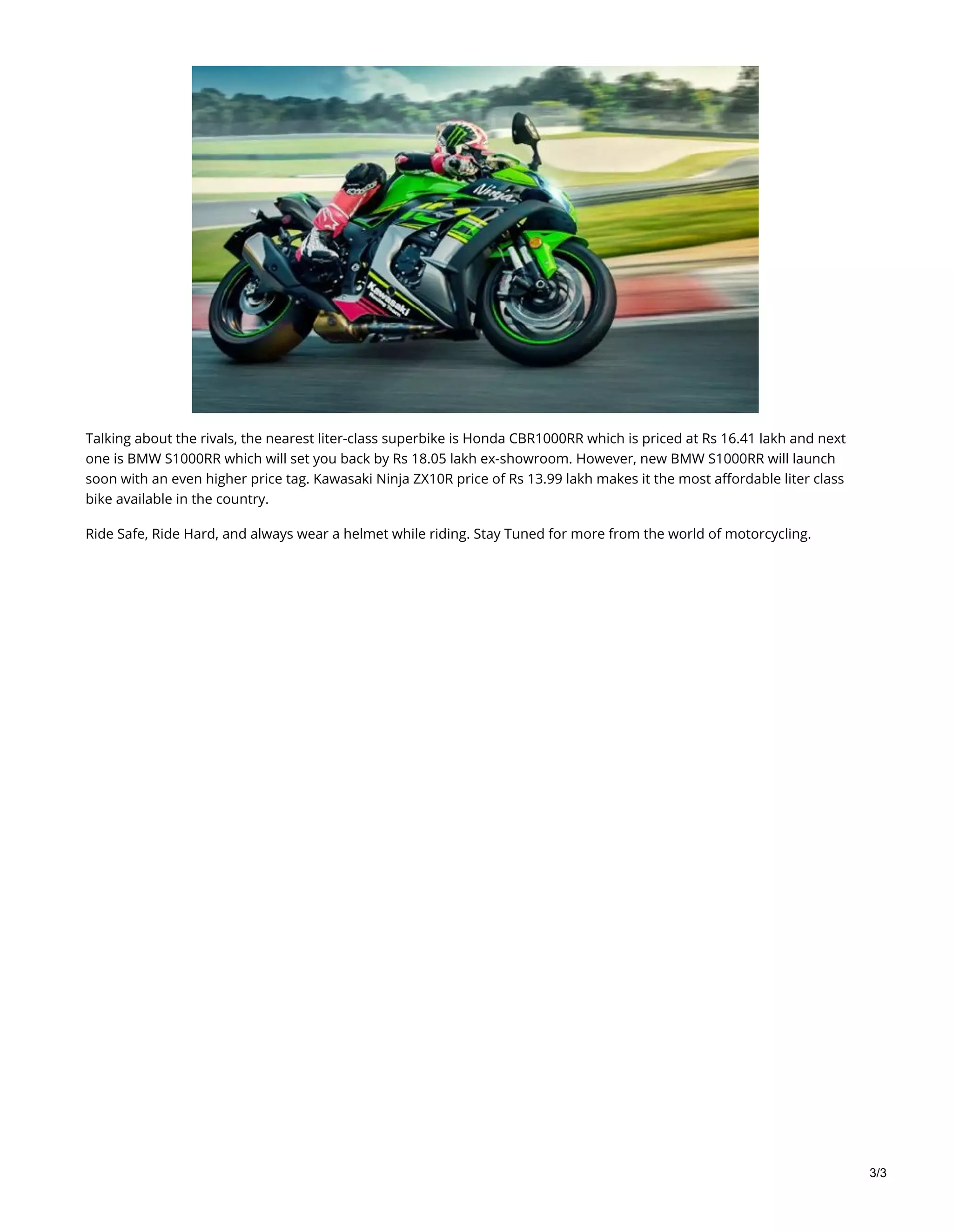 2020 kawasaki ninja zx10 r price is rs 1399 lakh | PDF
