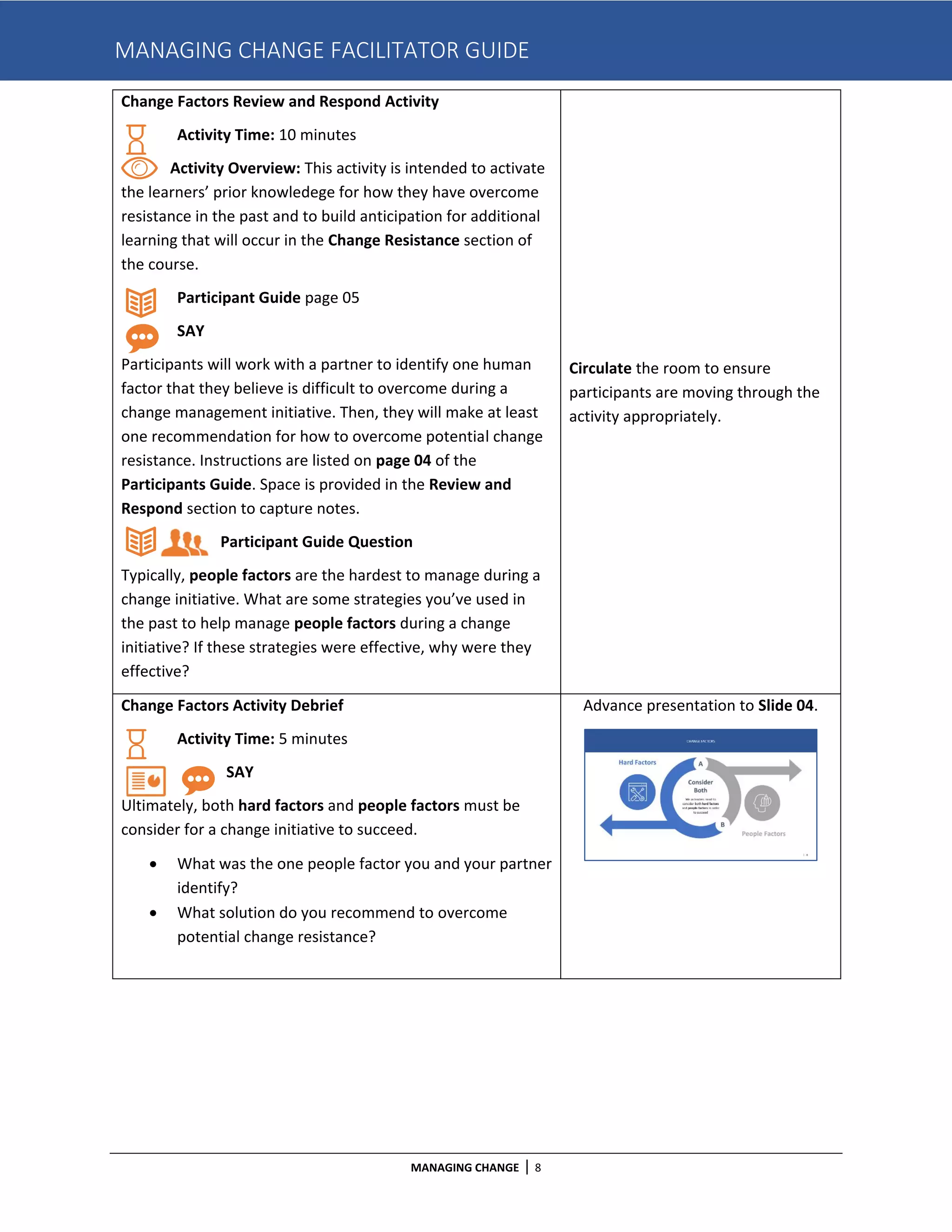 Managing Change Facilitator Guide | PDF