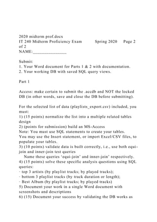 2020 midterm prof.docxIT 240 Midterm Proficiency Exam .docx