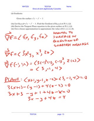 preTEST2A Solution MAT225 Multivariable Calculus | PDF