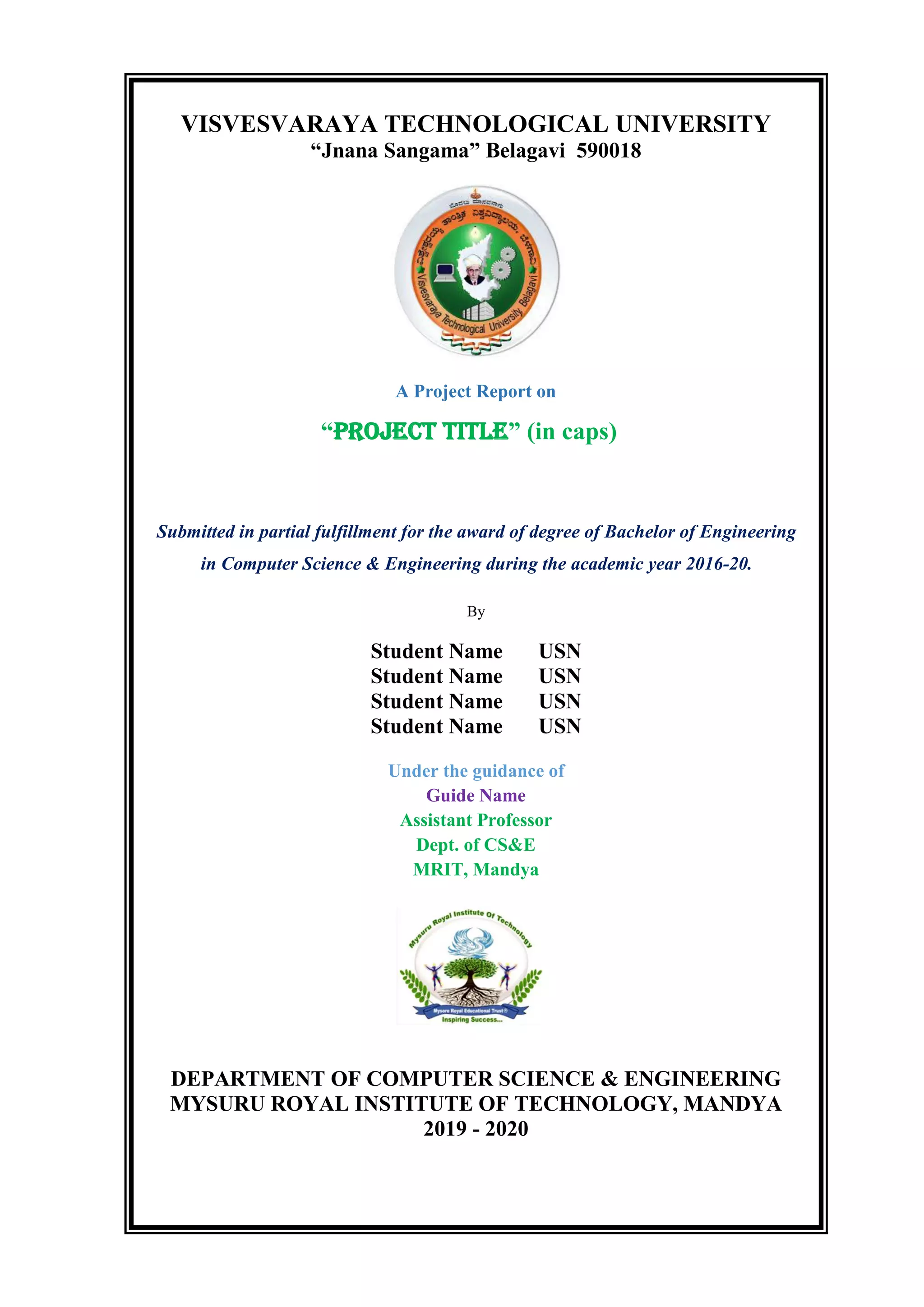 Prof Chethan Raj C, Final year Project Report Format | PDF