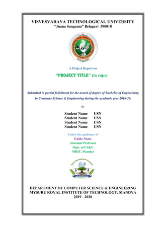 Prof Chethan Raj C, Final year Project Report Format | PDF
