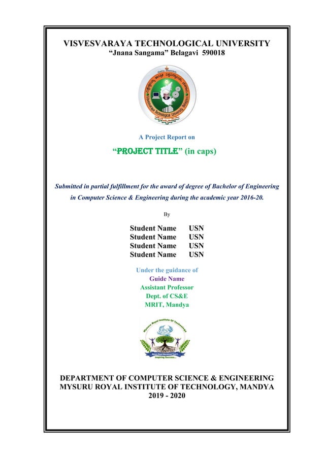 Prof Chethan Raj C, Final year Project Report Format | PDF