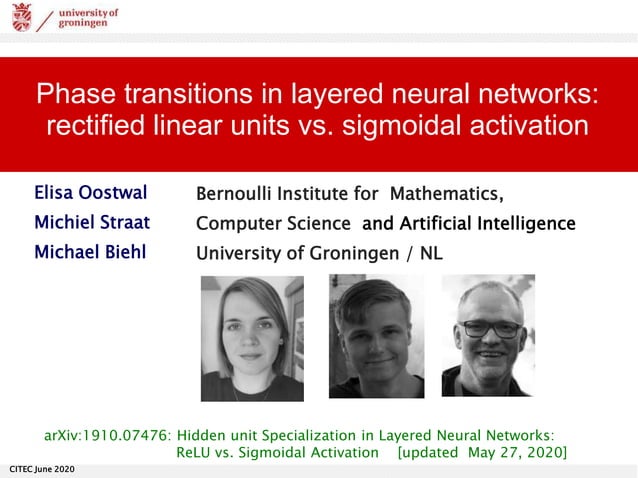 2020: Phase transitions in layered neural networks: ReLU vs. sigmoidal activation | PPT