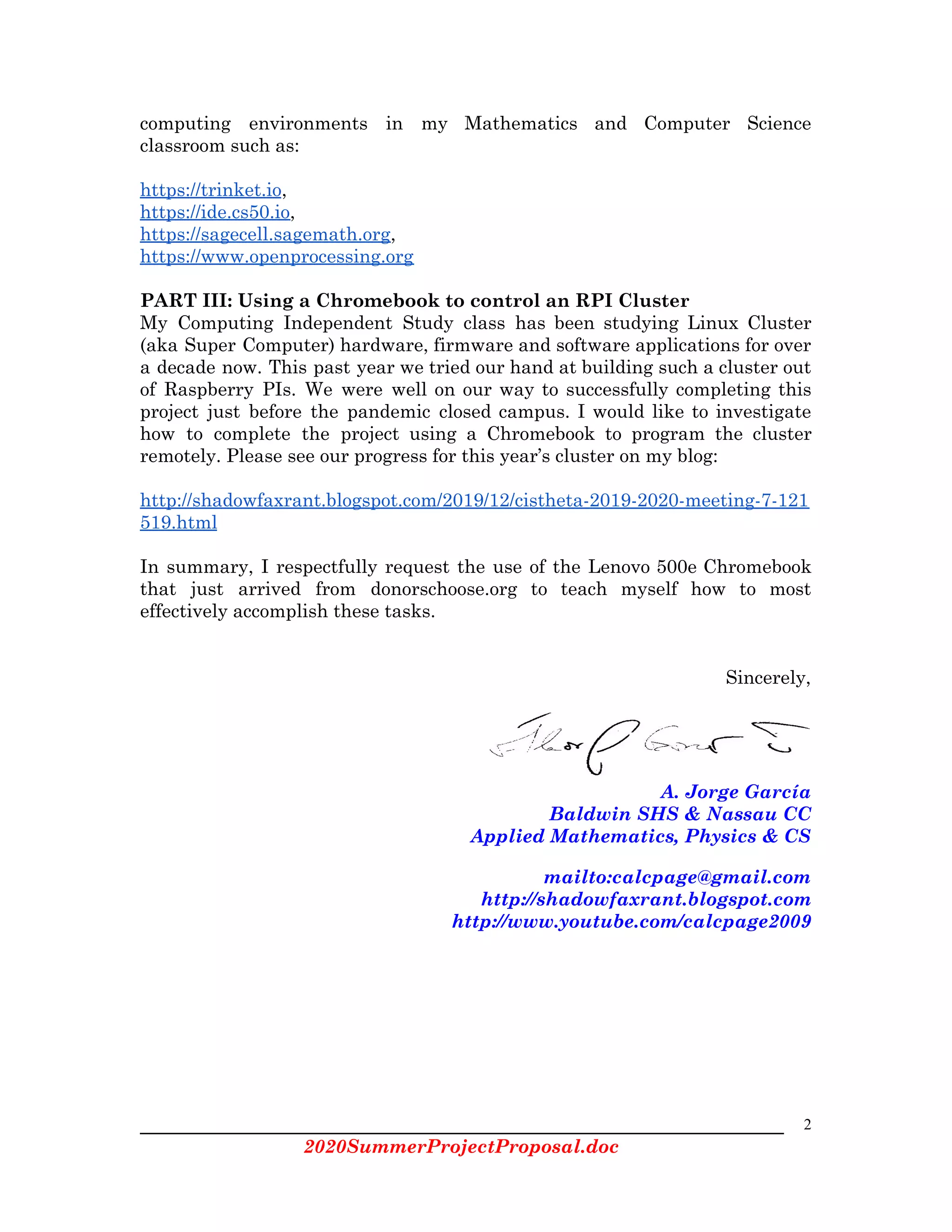 2020 Summer Project Proposal Memo | PDF