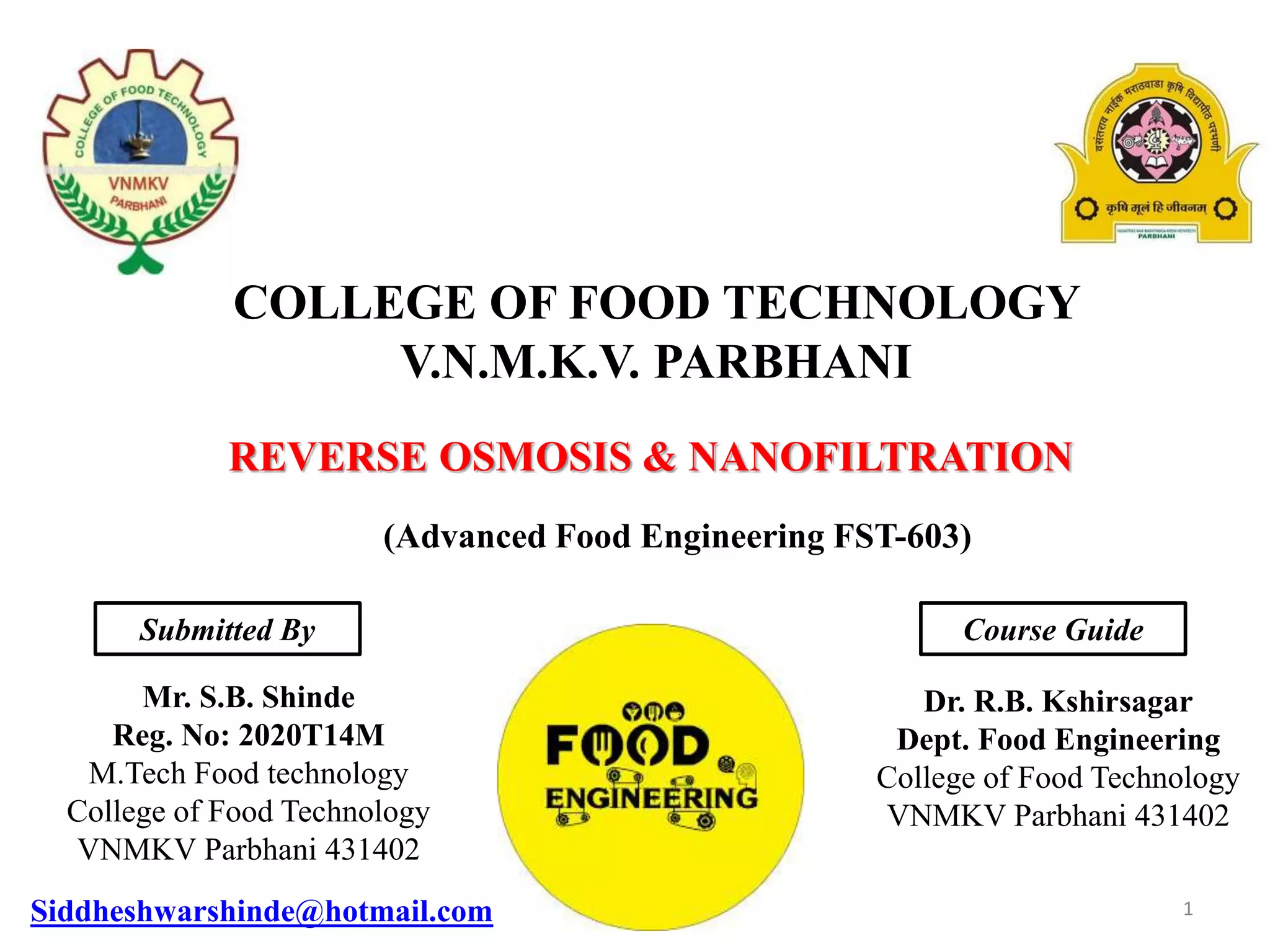 Reverse Osmosis & Nano Filtration | PPTX