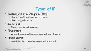 IP Considerations When Fundraising: Webinar 1-28-2021 | PPT