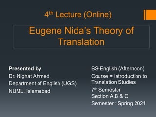Eugene Nida's Theory of Translation | PPTX