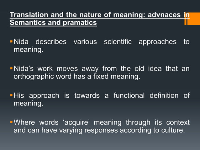Eugene Nida's Theory of Translation | PPTX | Science