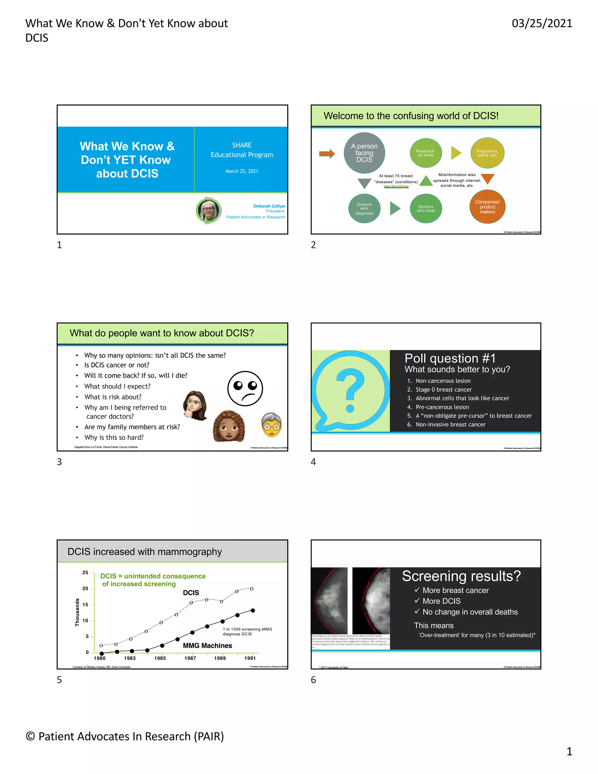 What We Know and Don't Yet Know About DCIS | PDF