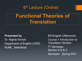 Functional Theories of Translation | PPTX