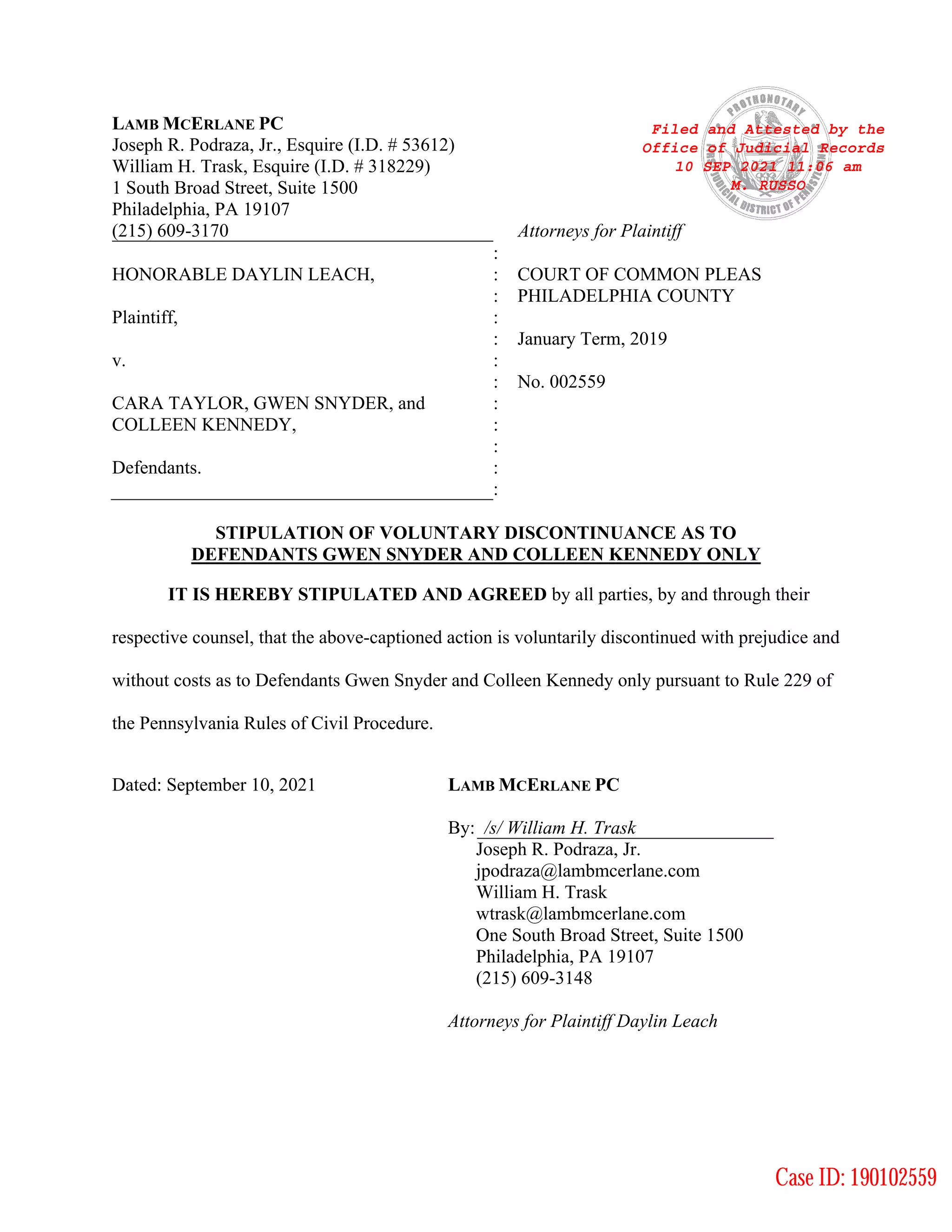 2021.09.10 stipulation of voluntary discontinuance dmeast 45984651(1) | PDF