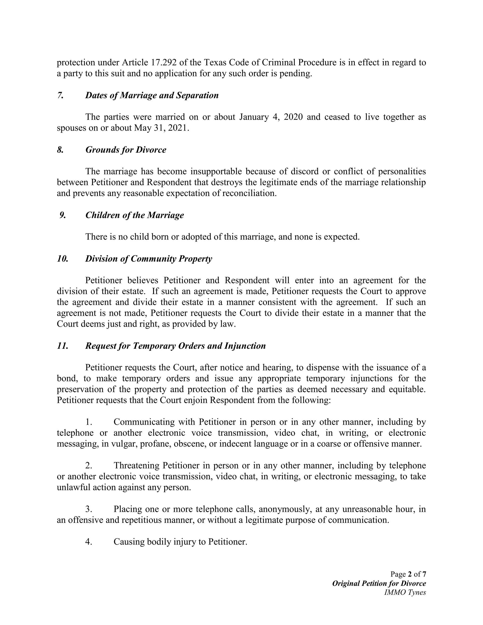 Joshua and Laura Tynes Petition for Divorce | PDF