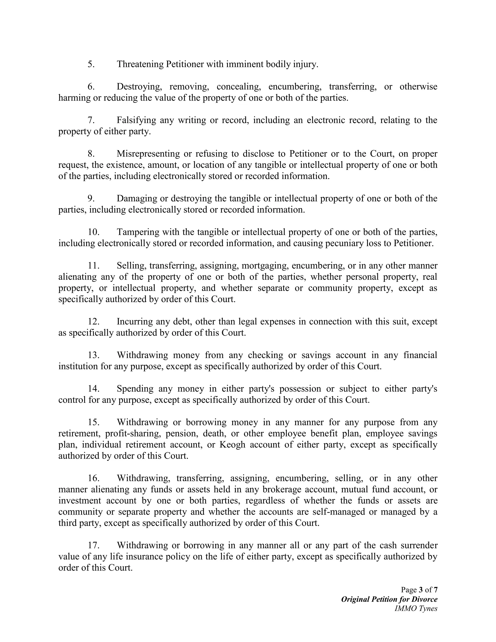 Joshua and Laura Tynes Petition for Divorce | PDF