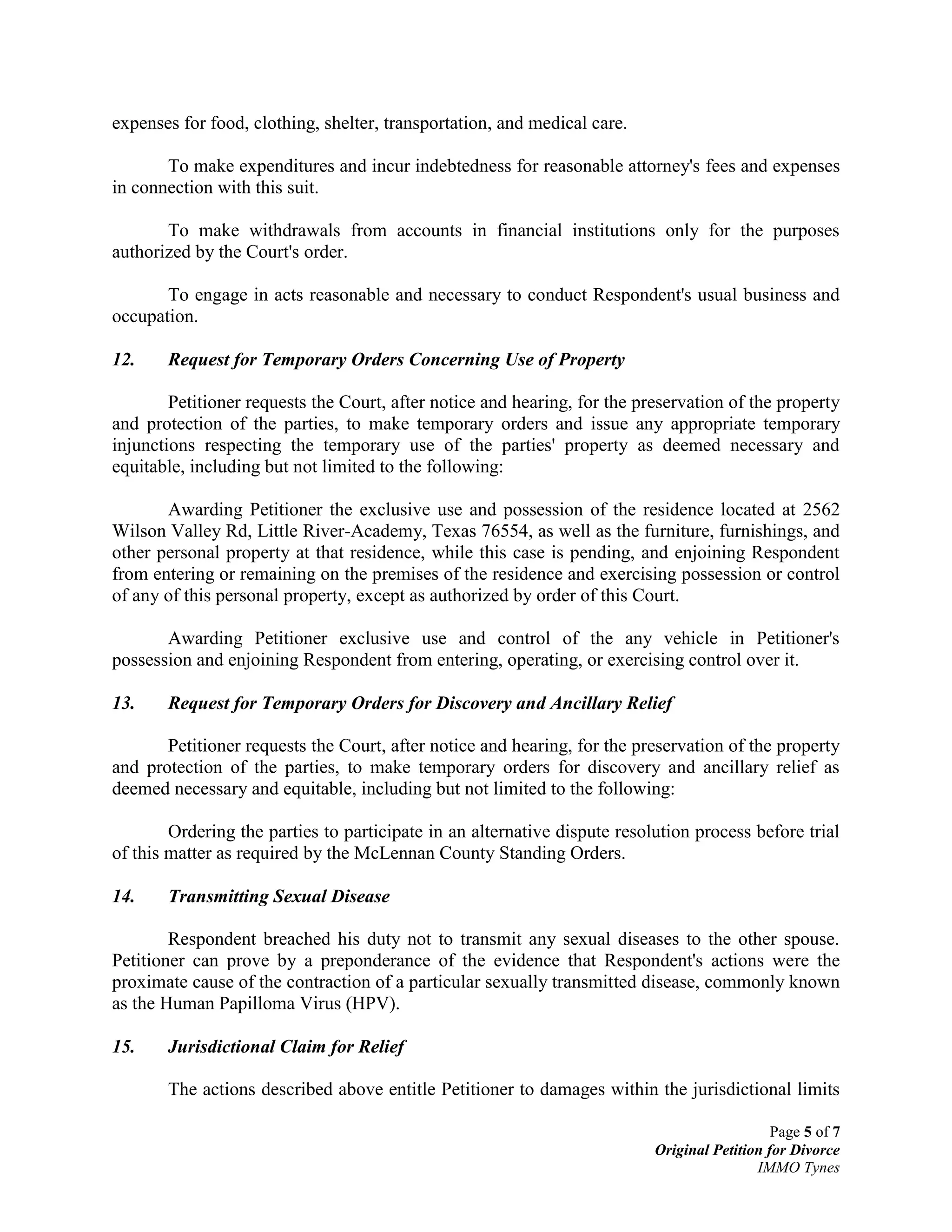 Joshua and Laura Tynes Petition for Divorce | PDF