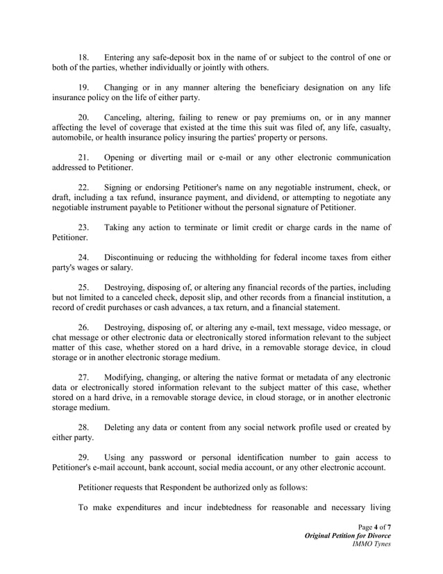 Joshua and Laura Tynes Petition for Divorce | PDF