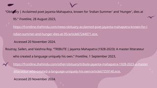 Exploring Indian Identity and Culture in Jayanta Mahapatra's Poetry | PPT