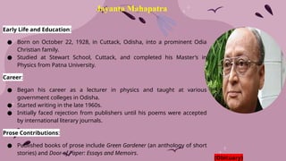 Exploring Indian Identity and Culture in Jayanta Mahapatra's Poetry | PPTX