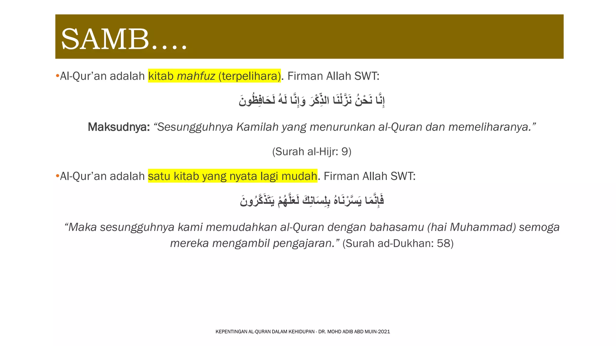 2021-Kepentingan al-Qur'an dalam Kehidupan - dr mohd adib abd muin | PDF
