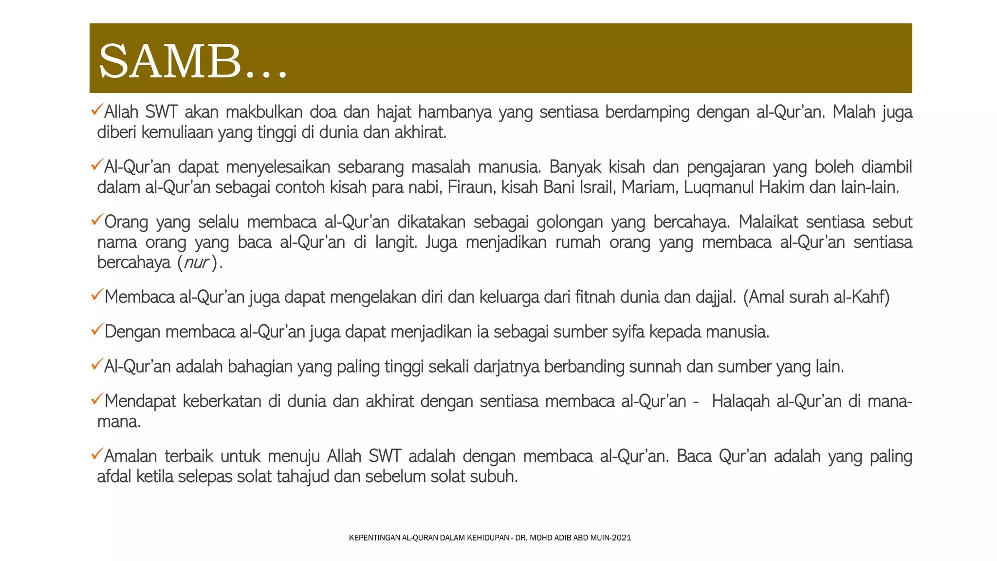 2021-Kepentingan al-Qur'an dalam Kehidupan - dr mohd adib abd muin | PDF