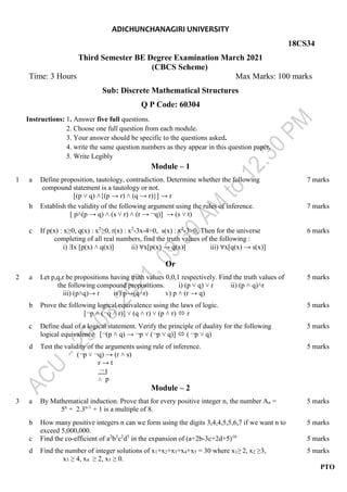 3rd Semester Computer Science and Engineering (ACU) Question papers | DOCX