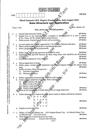3rd Semester Computer Science and Engineering (ACU - 2021) Question ...