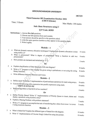 3rd Semester Computer Science and Engineering (ACU - 2021) Question ...