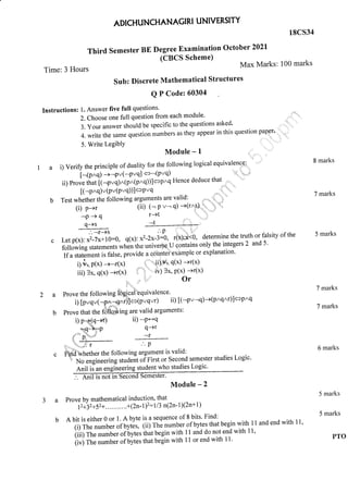 3rd Semester Computer Science and Engineering (ACU - 2021) Question ...