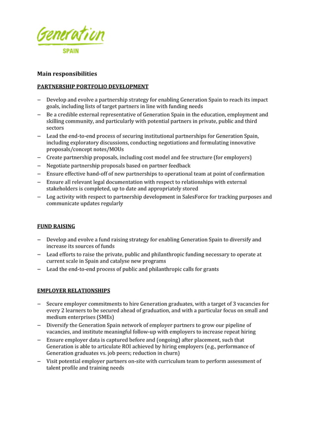 2021 Job description Generation Spain - Partnership Manager | PDF