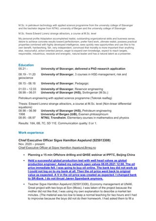 20210521 curriculum vitae sigve hamilton aspelund 1 | PDF | Business ...