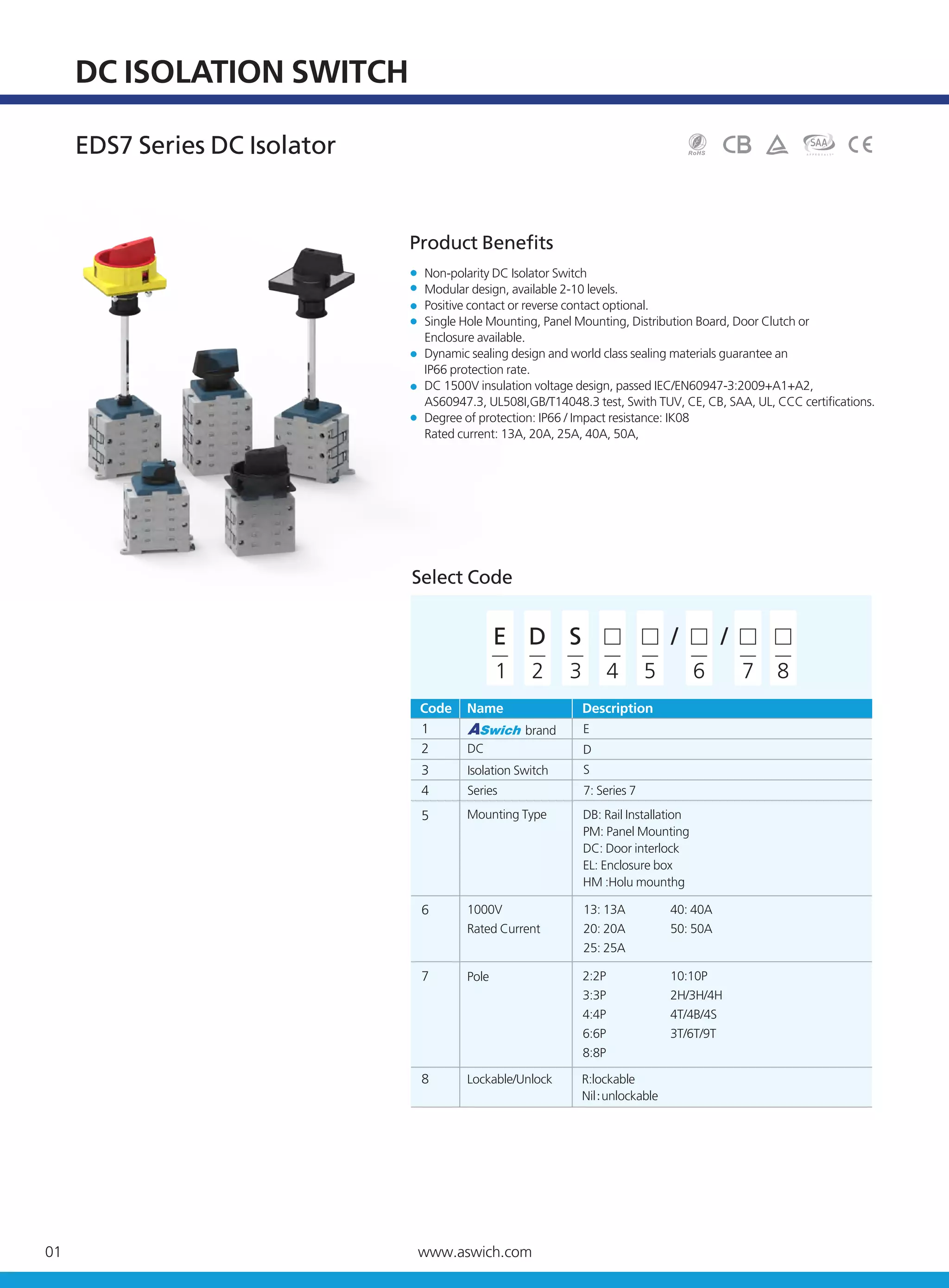 Aswich Electrical DC Isolation Switch :EDS7 Series DC Isolator | PDF