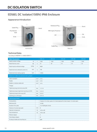 Aswich Electrical:EDS6EL DC Isolator IP66 Enclosure(1500V 50A) | PDF