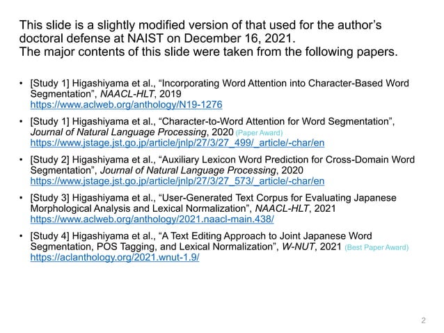 Word Segmentation and Lexical Normalization for Unsegmented Languages | PPT