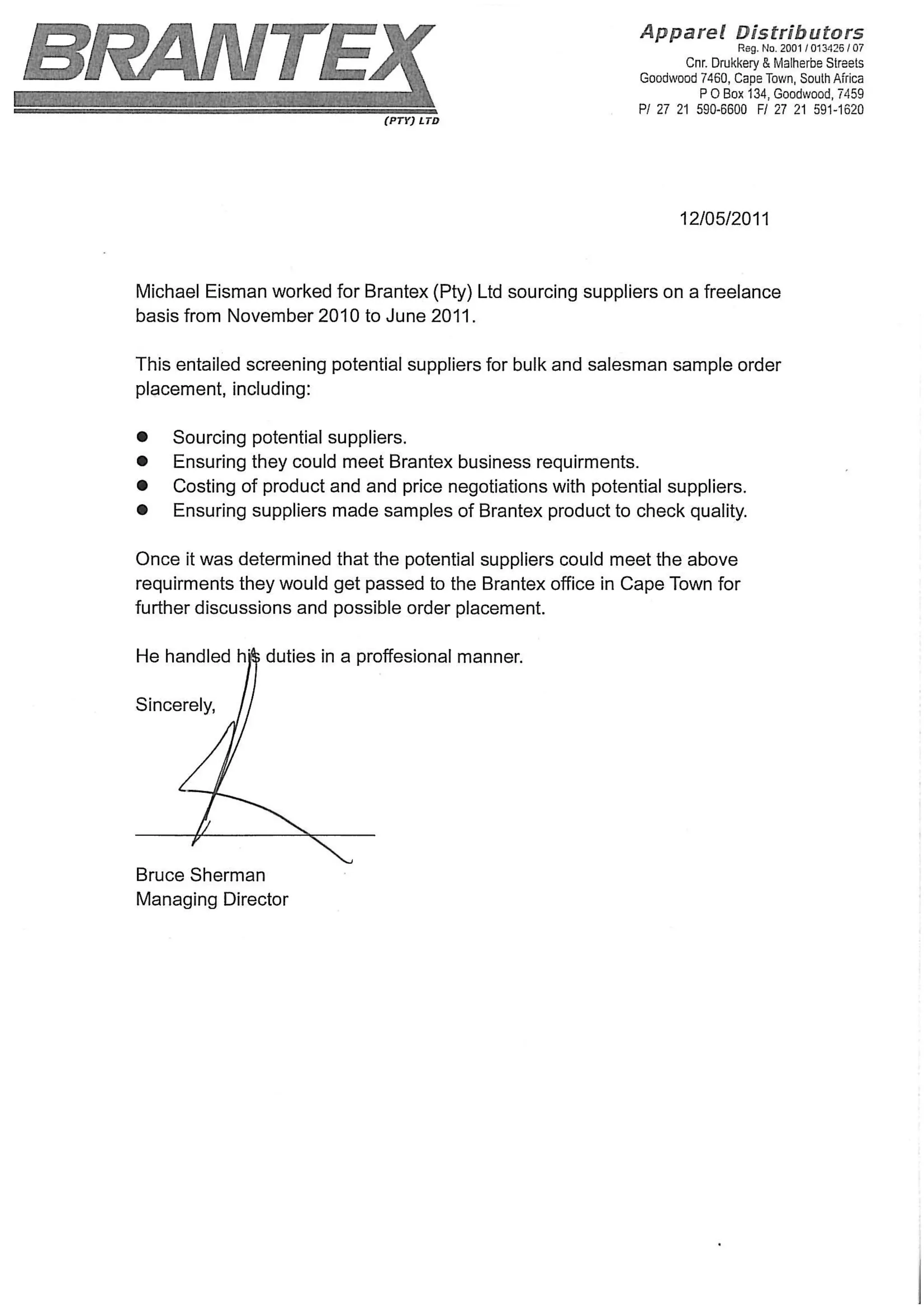 Brantex source letter | PDF