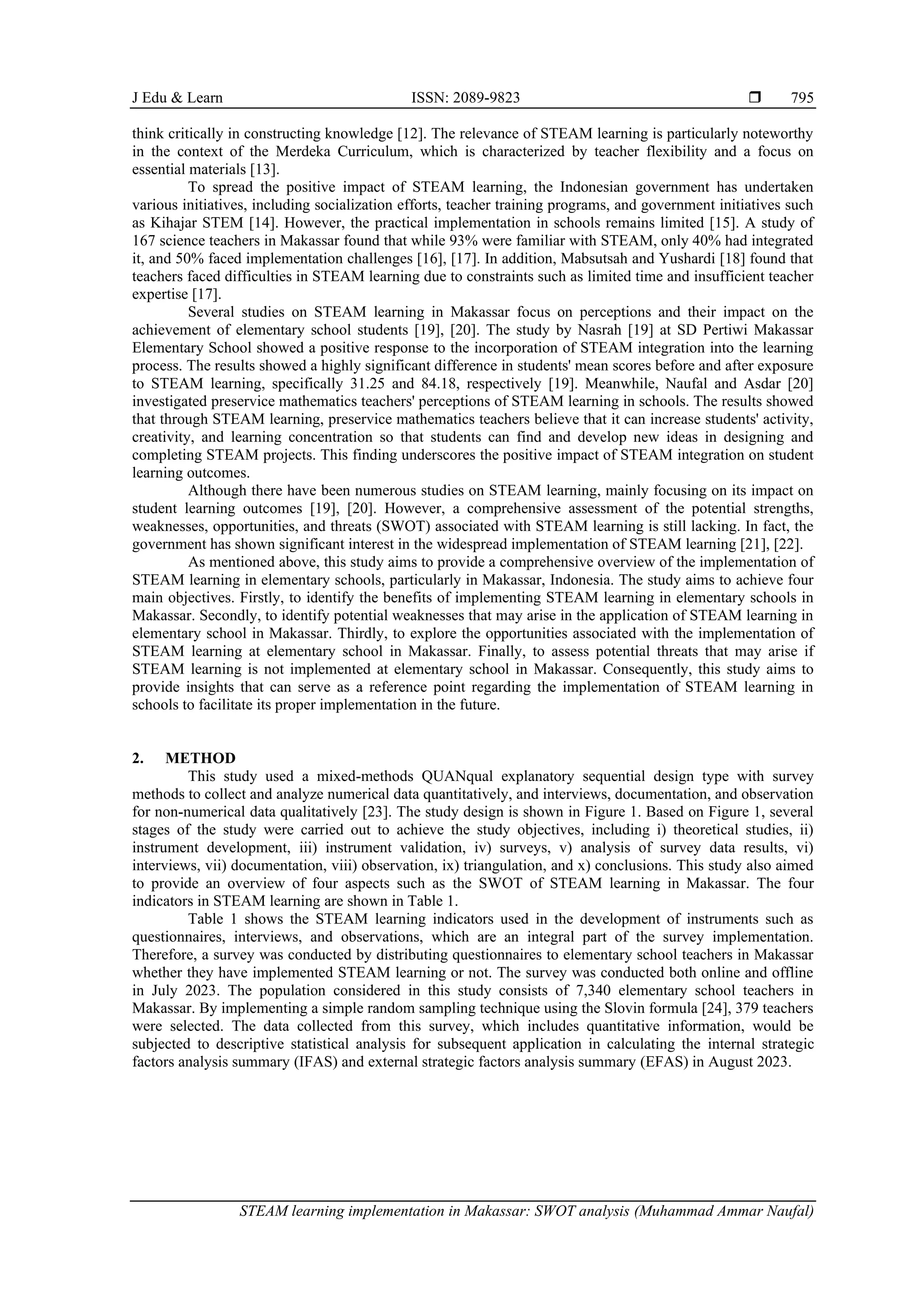 STEAM learning implementation in Makassar: SWOT analysis | PDF