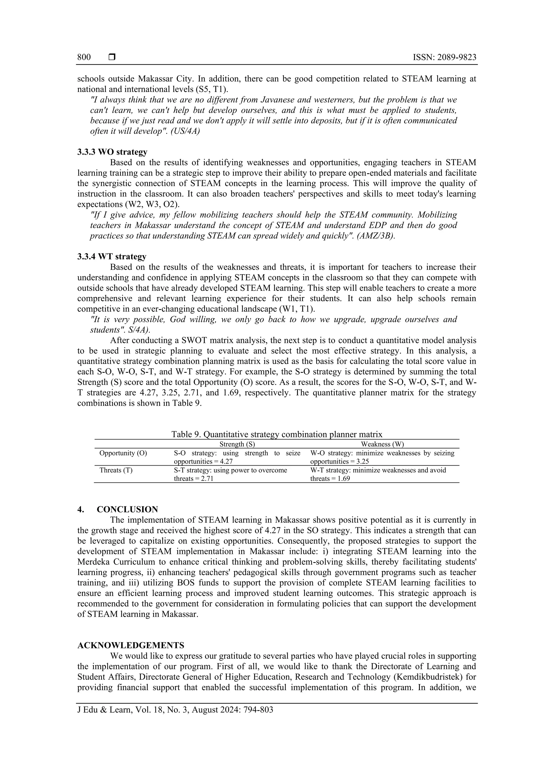 STEAM learning implementation in Makassar: SWOT analysis | PDF