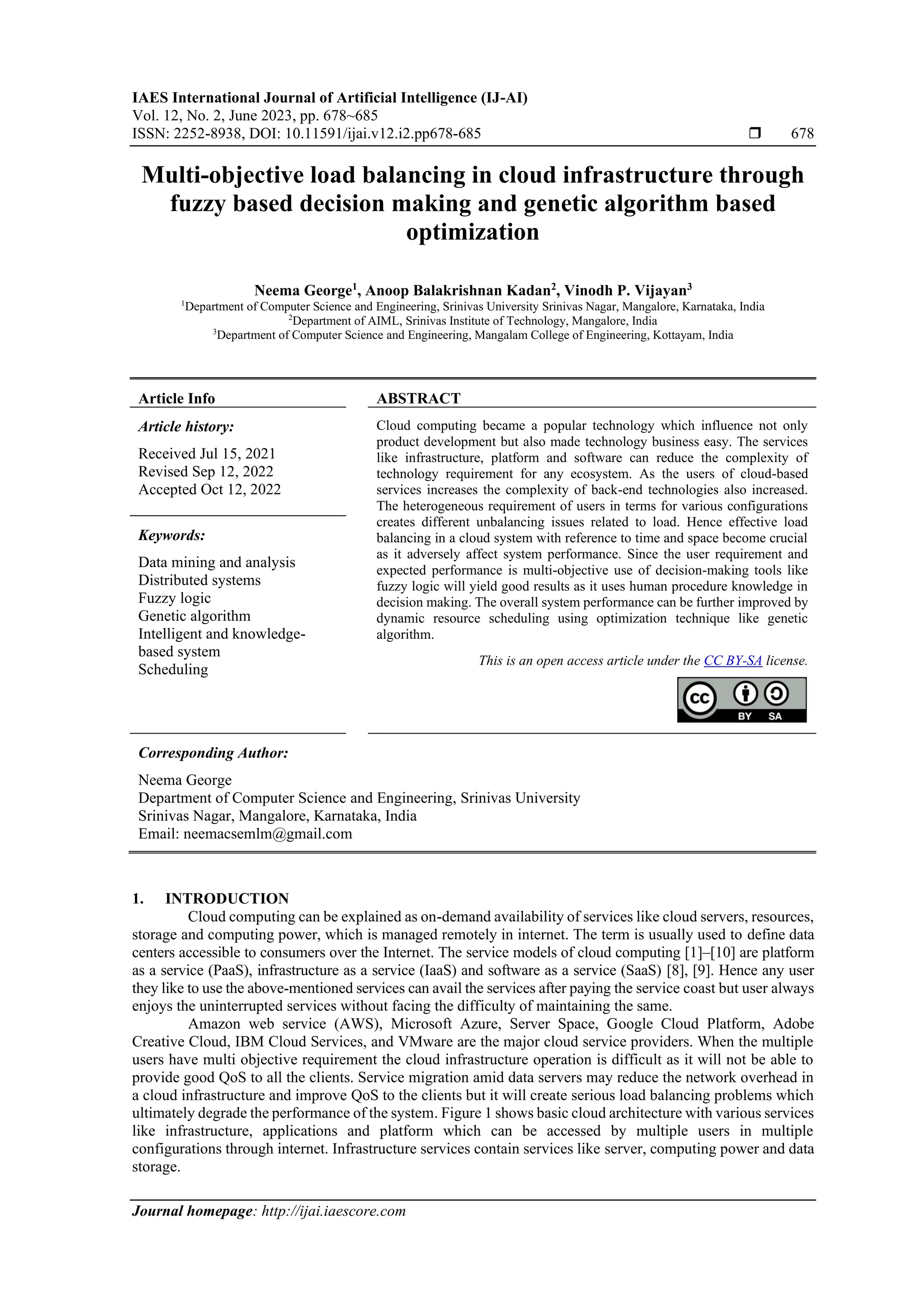 Multi Objective Load Balancing In Cloud Infrastructure Through Fuzzy Based Decision Making And 3472