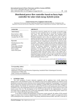 Distributed power flow controller based on fuzzy-logic controller for solar-wind energy hybrid ...