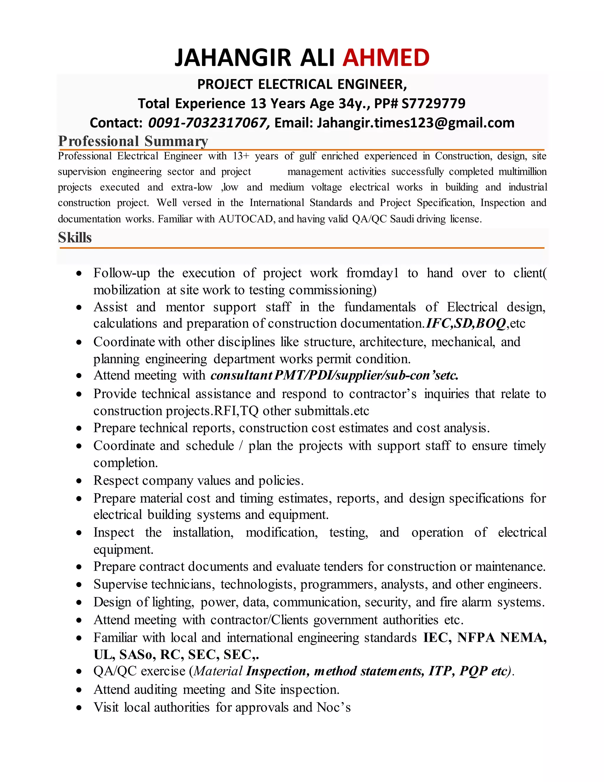 project electrical engineer | DOCX