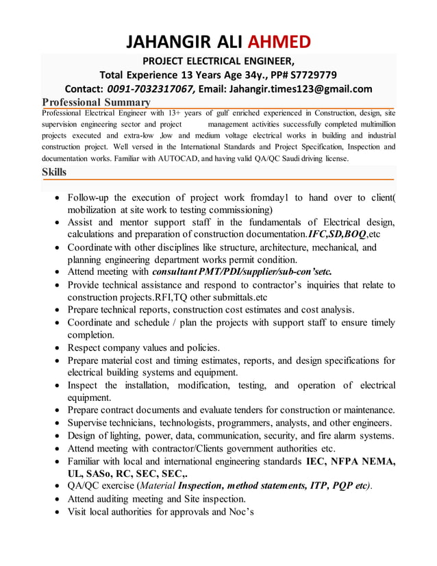 project electrical engineer | DOCX