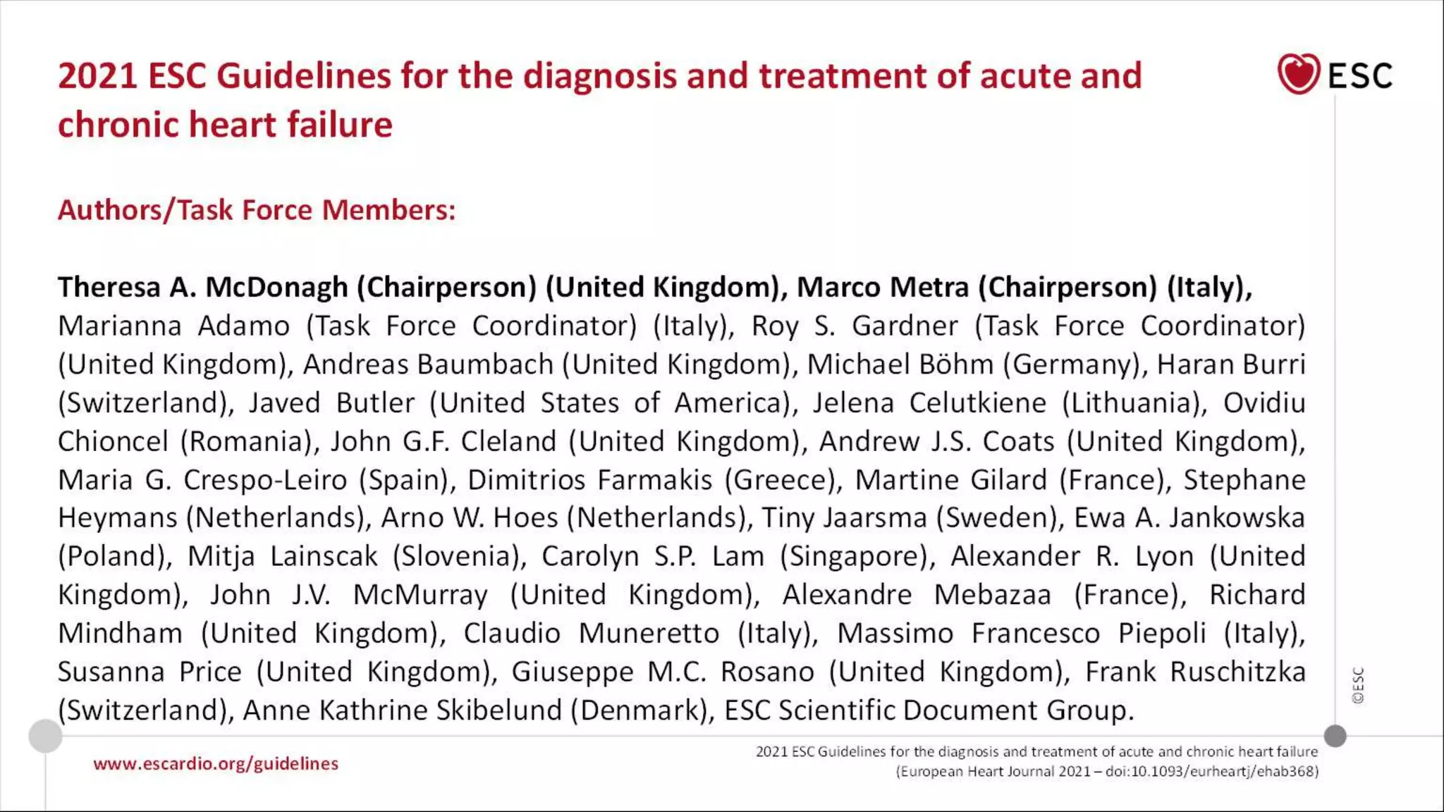 2021 ESC Guidelines for diagnosis and treatment of Acute and Chronic ...