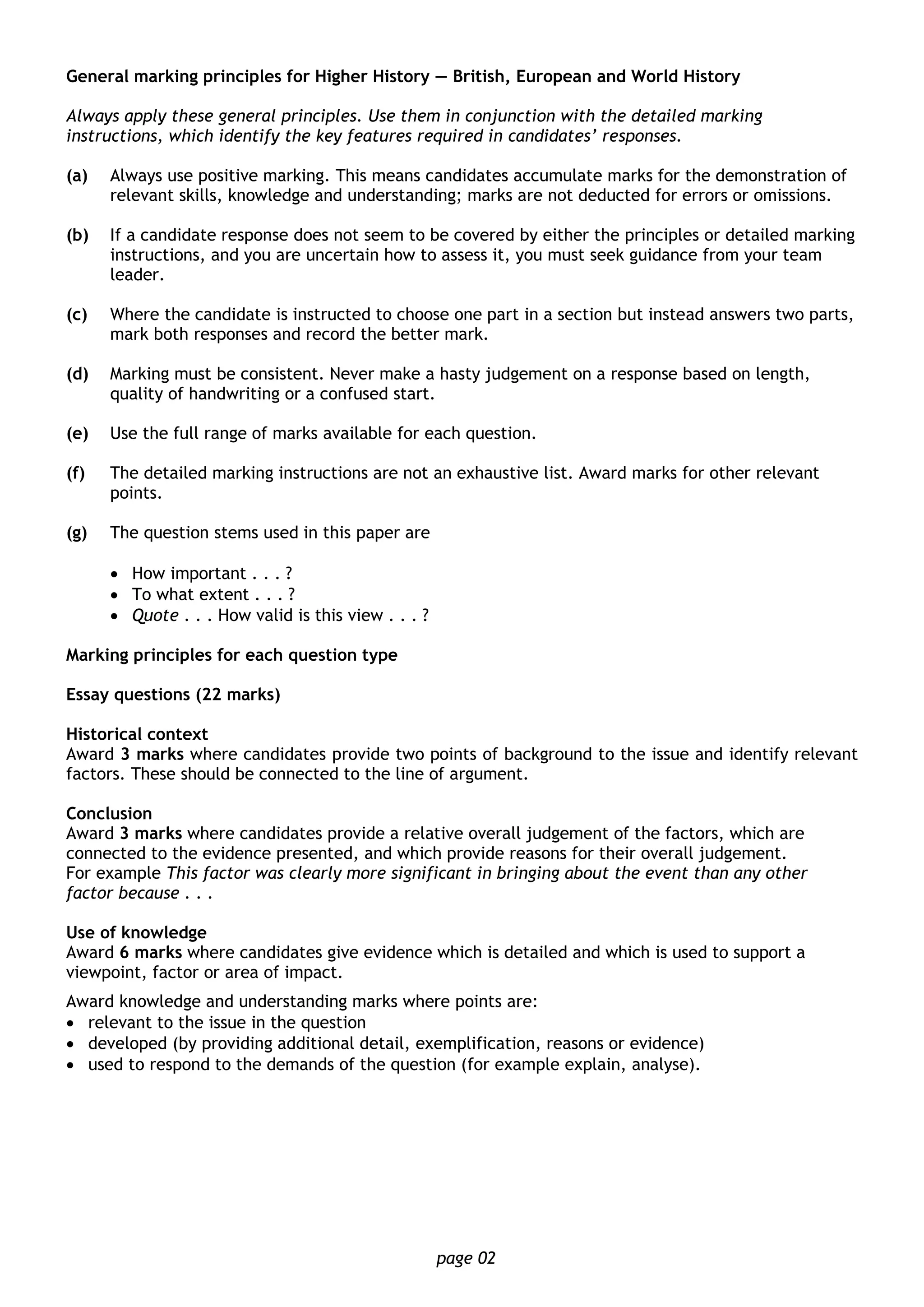 Higher History exam - 2021 (marking instructions) | PDF