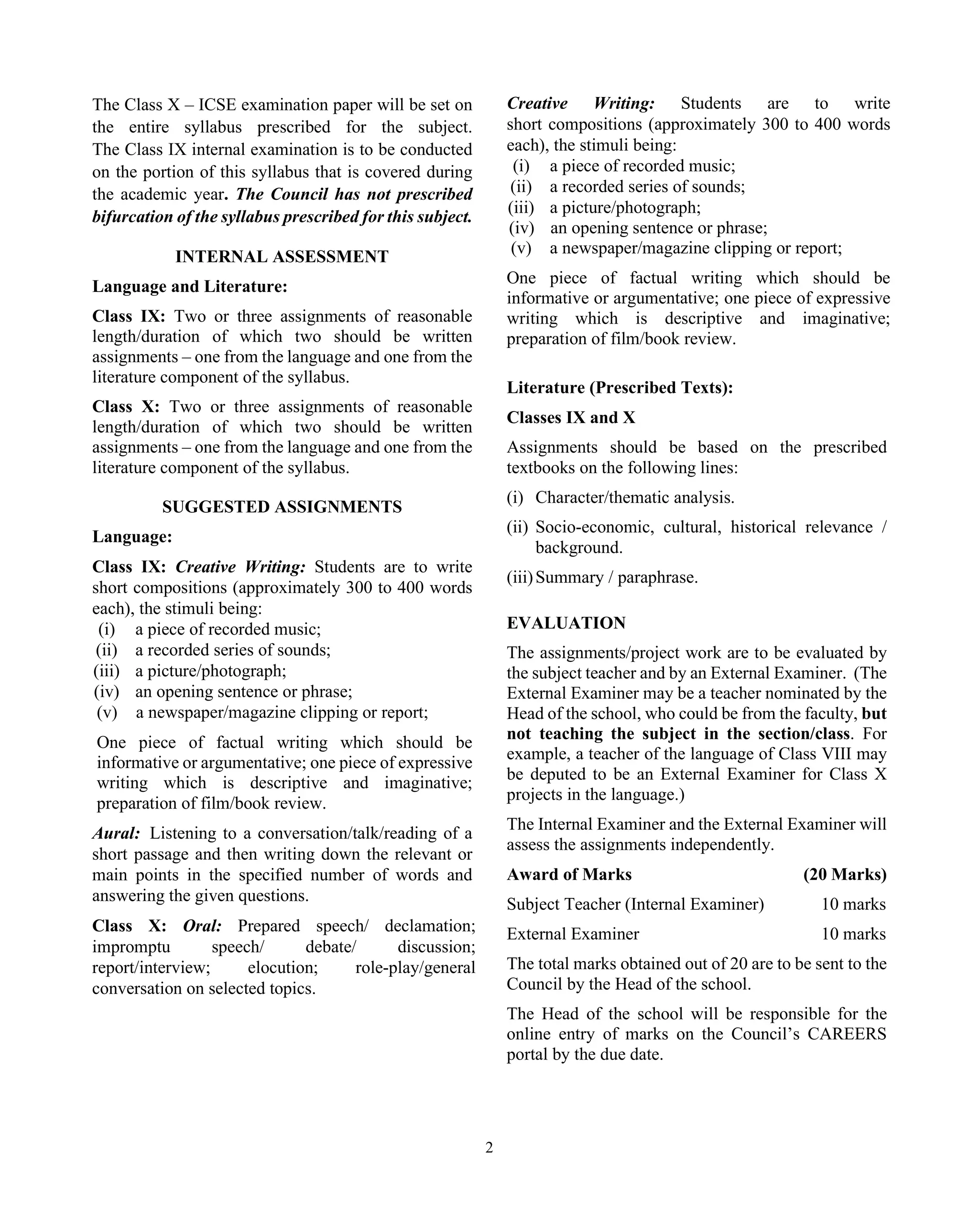 2021 icse reducedsylabiix-second language-indian languages | PDF