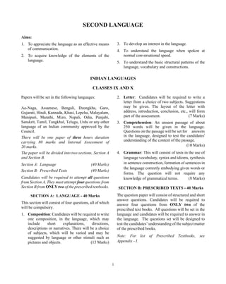 2021 icse reducedsylabiix-second language-indian languages | PDF