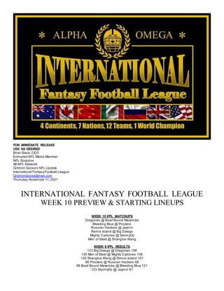 2021 INTERNATIONAL FANTASY FOOTBALL LEAGUE WEEK 10 PRIMER | DOC ...