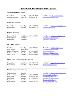 2021 Lake Norman Swim League Rules by Shaun Bock | PDF