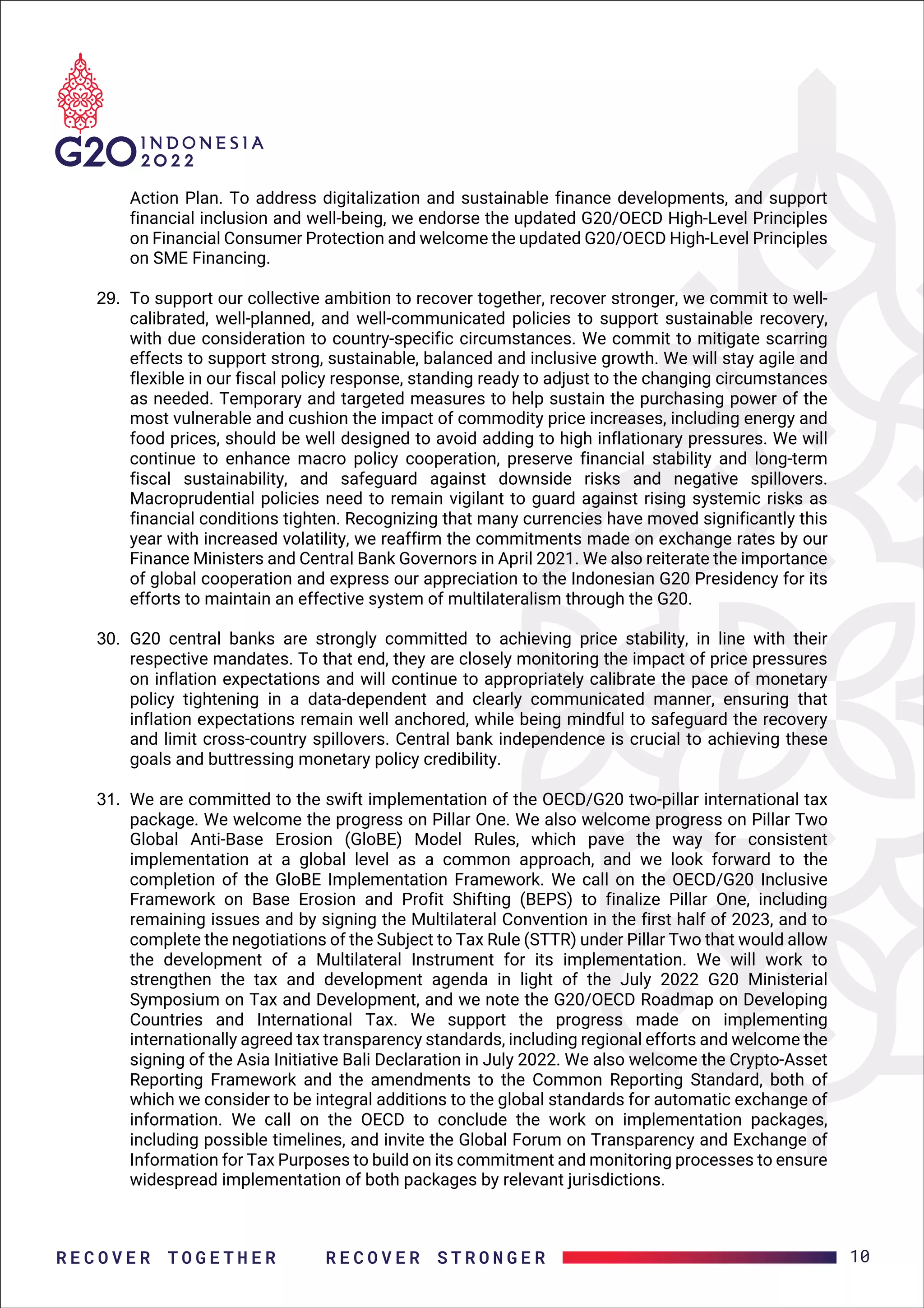 G20 Bali Leaders Declaration- 2022 | PDF