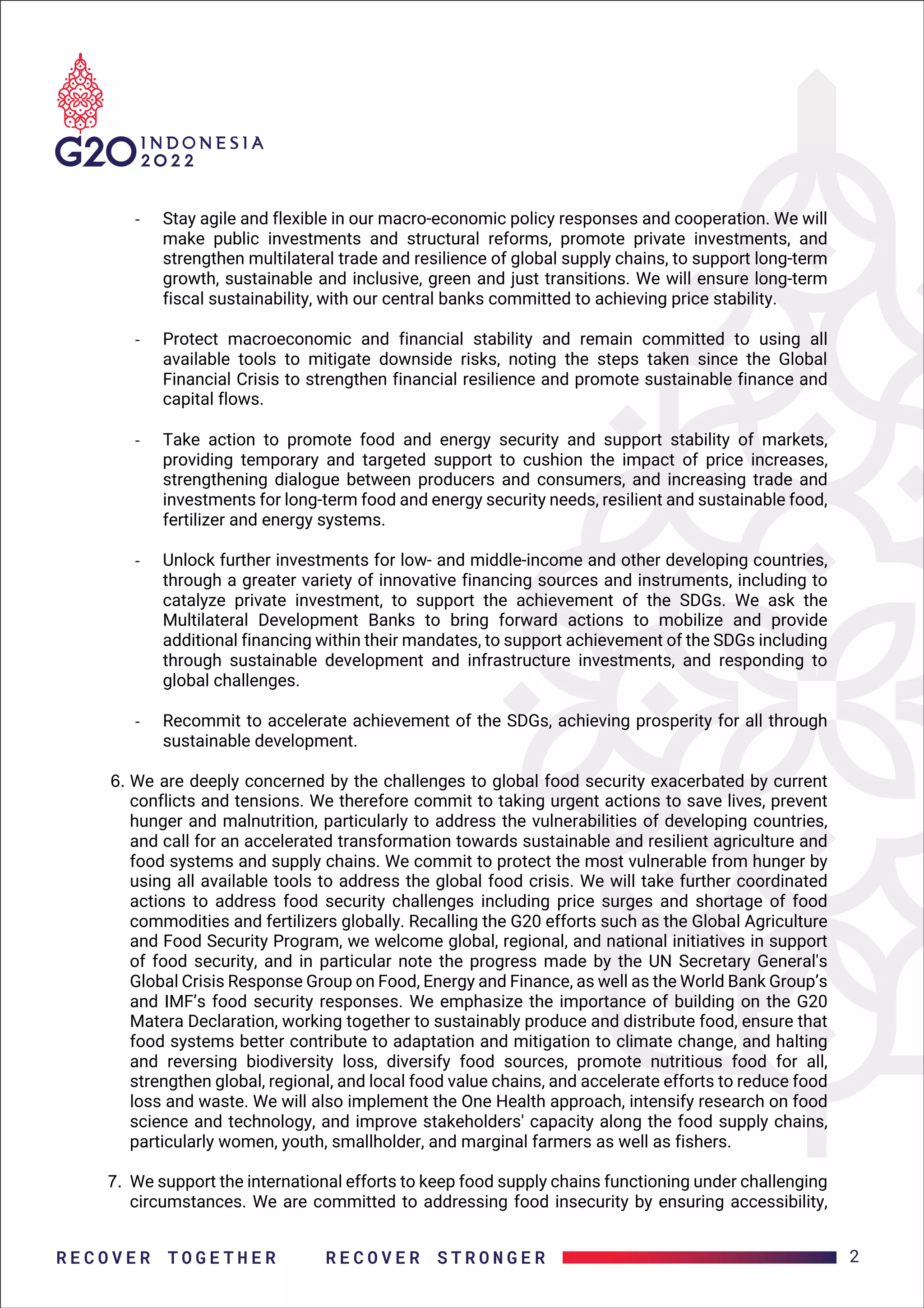 G20 Bali Leaders Declaration- 2022 | PDF